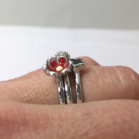 Jewelry | Enamel Stack Rings Flower Ring Cz Ring Sterling | Poshmark
